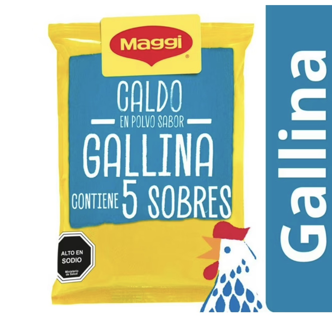 Maggi Caldo en Polvo deshidratado Sabor Gallina (5 Sobres) Bolsa, 35 g ...
